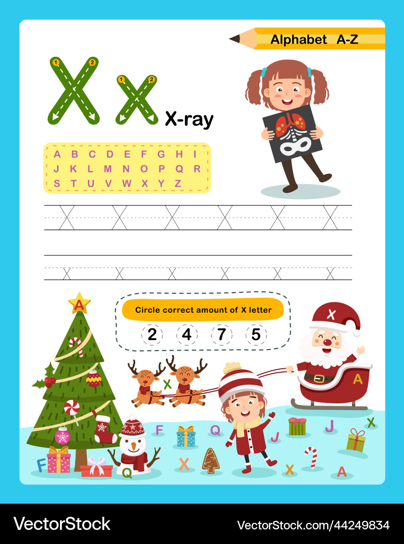 Alphabet letter x - ray exercise with cartoon Vector Image