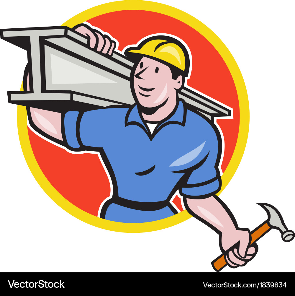 Construction steel worker carry i-beam circle Vector Image