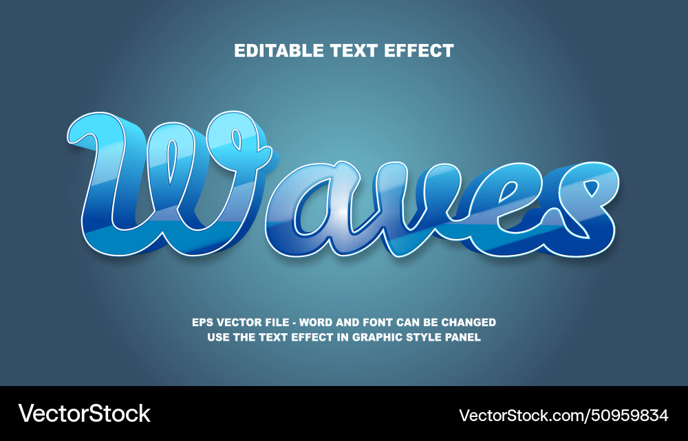 Editable text effect waves 3d template Royalty Free Vector