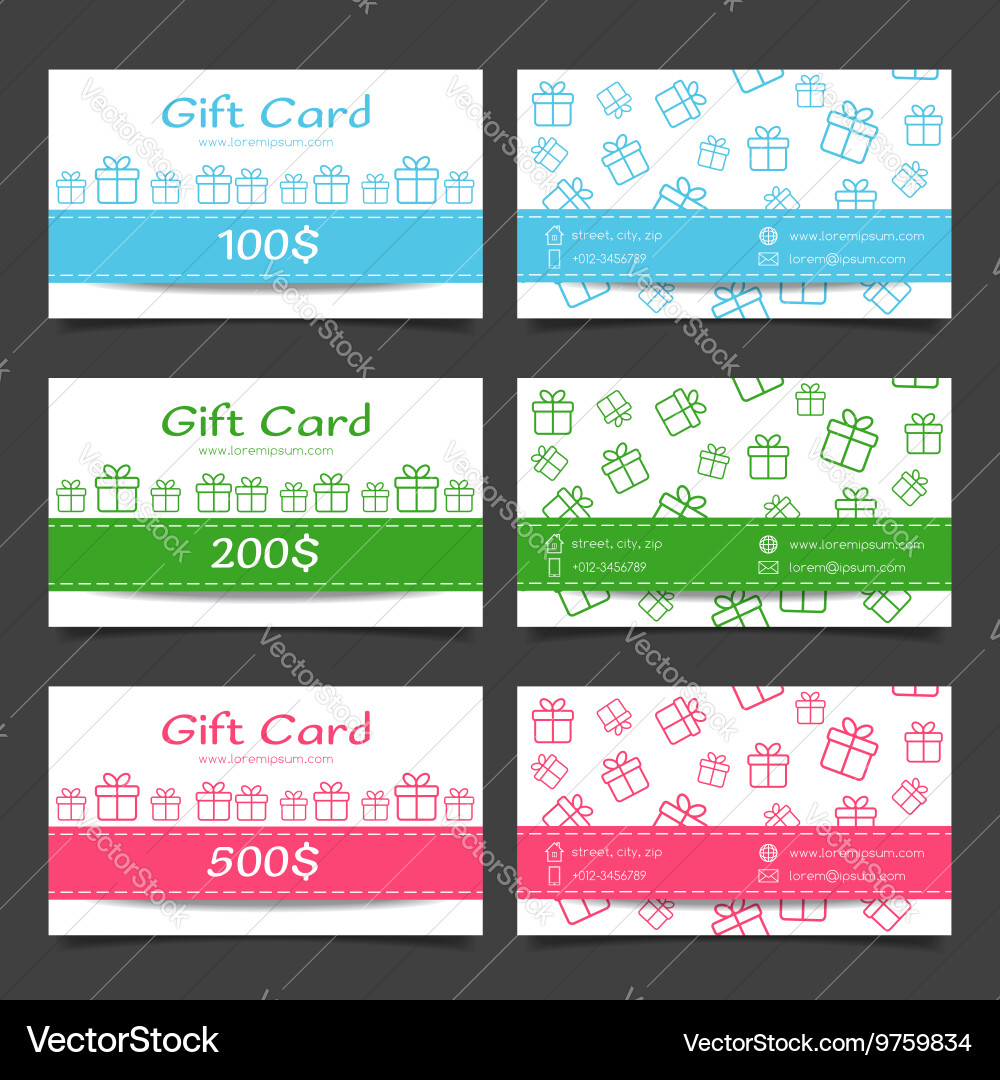 Set of gift cards discount certificate template Vector Image