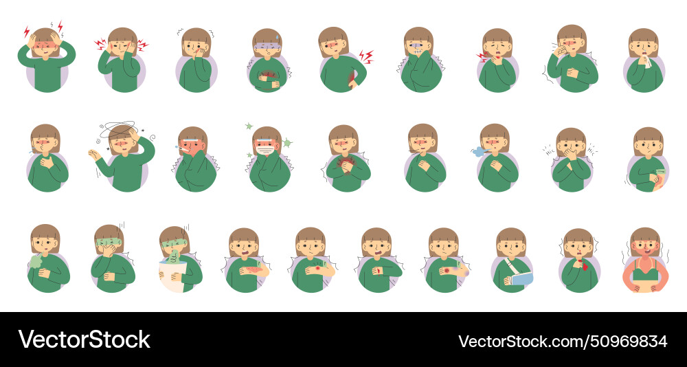 Symptoms ailments and injuries collection 8 Vector Image