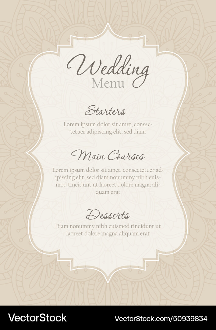 Wedding Menu Template - Elegant Style Royalty Free Vector