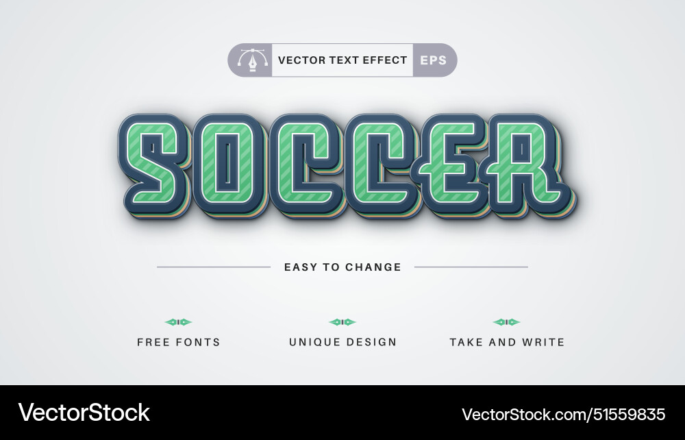 3d soccer - editable text effect font style Vector Image