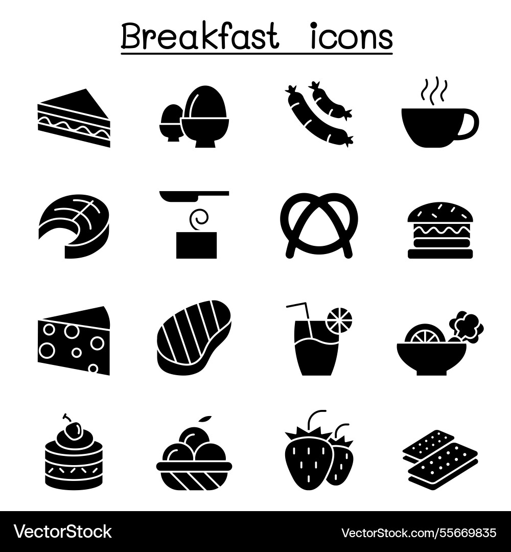 Breakfast icon set in glyph style Royalty Free Vector Image