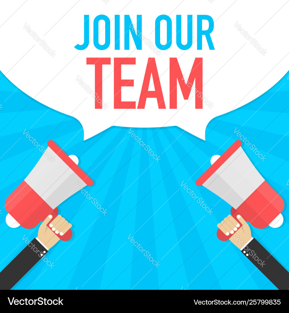 Join our team badge with megaphone icon flat Vector Image