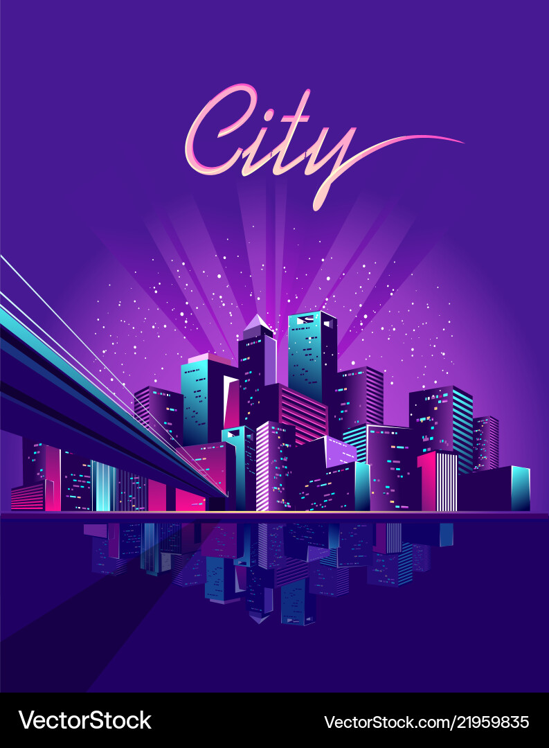 Neon city bridge Royalty Free Vector Image - VectorStock