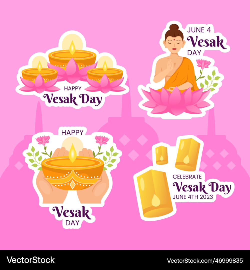 Vesak day celebration label flat cartoon hand Vector Image