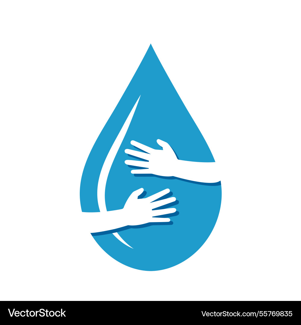 Water drop with hugging hands symbol Royalty Free Vector