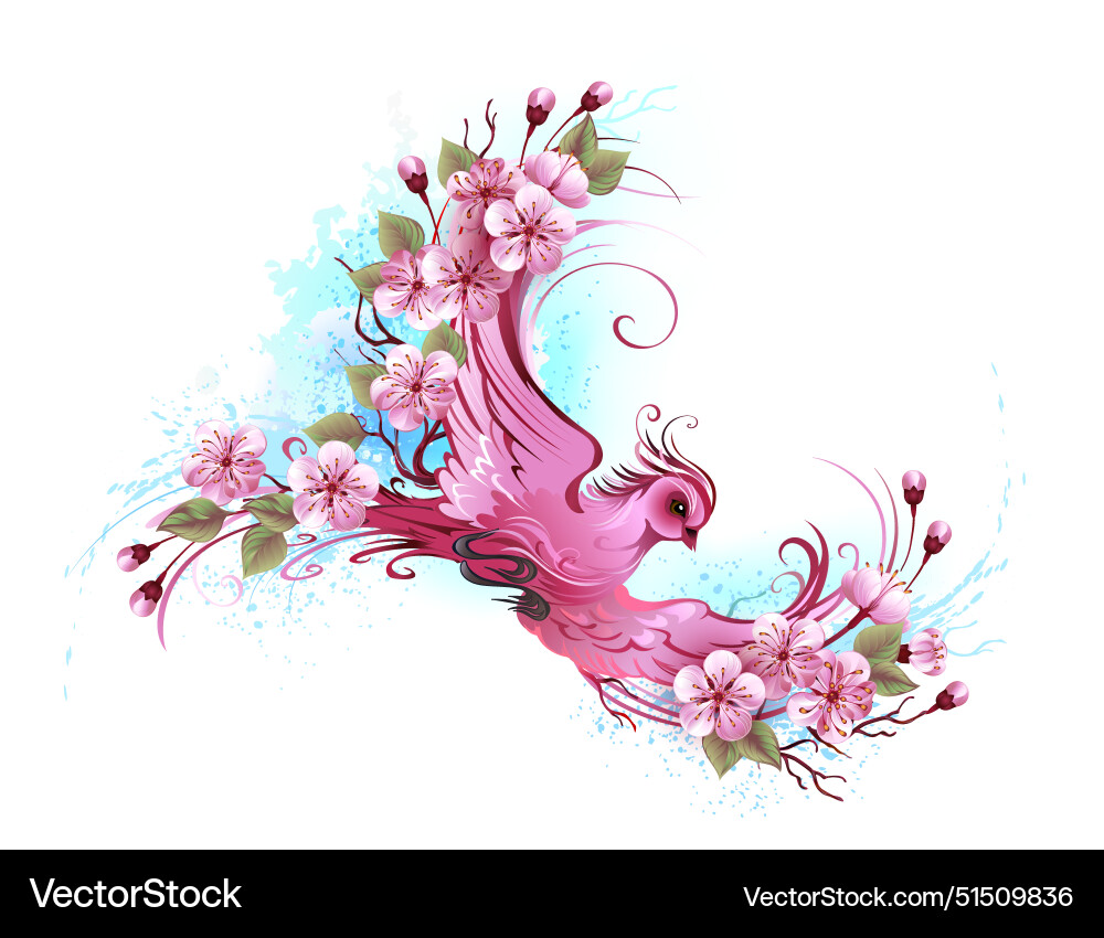 Bird with pink sakura Royalty Free Vector Image