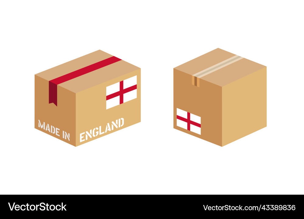 Box mit england Fahnen-Ikone Set Karton Lieferung Vektorbild