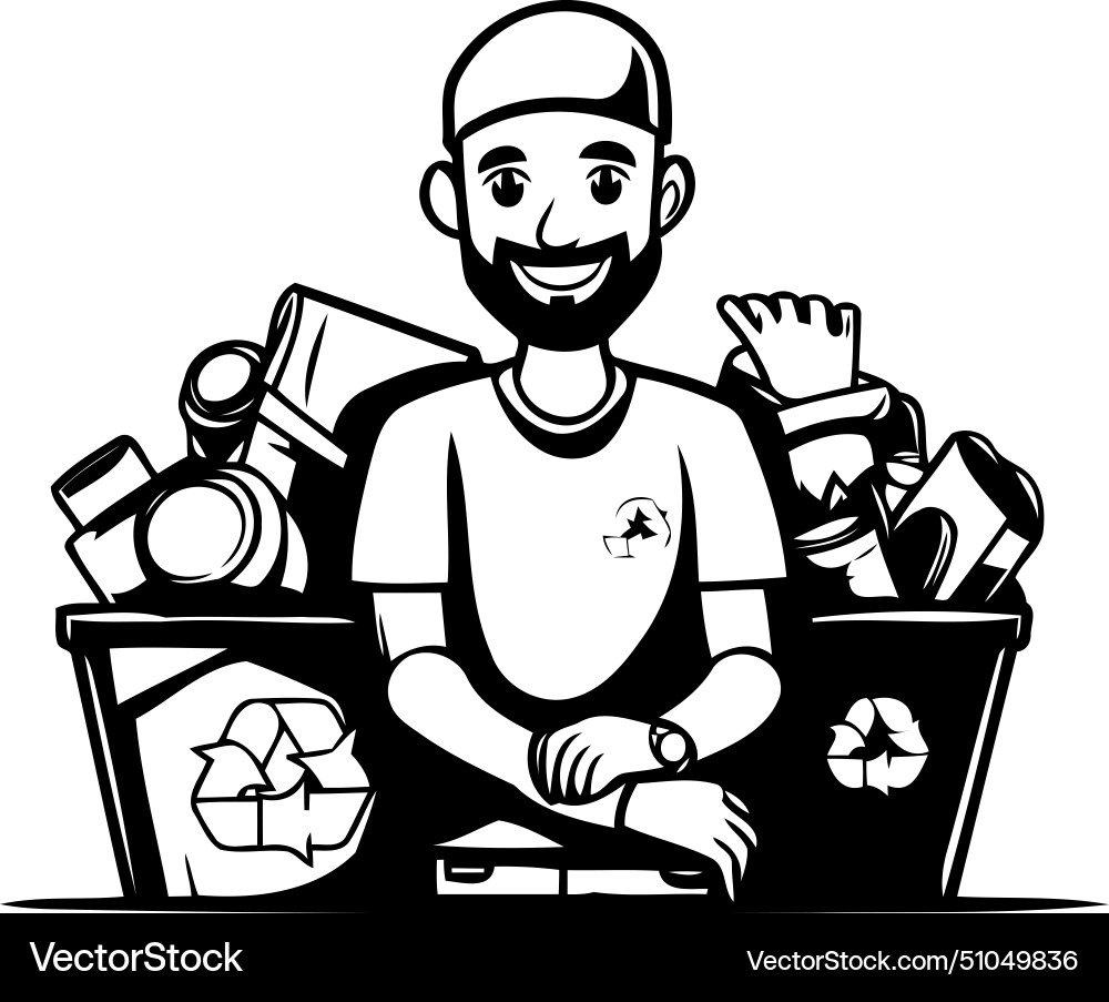 Cartoon of a man sorting garbage the concept Vector Image