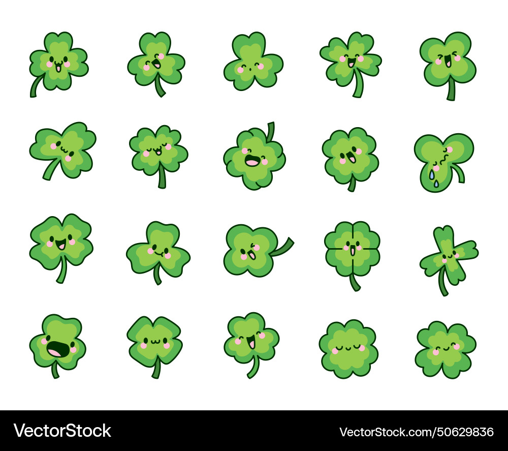 Cute kawaii lucky clover Royalty Free Vector Image