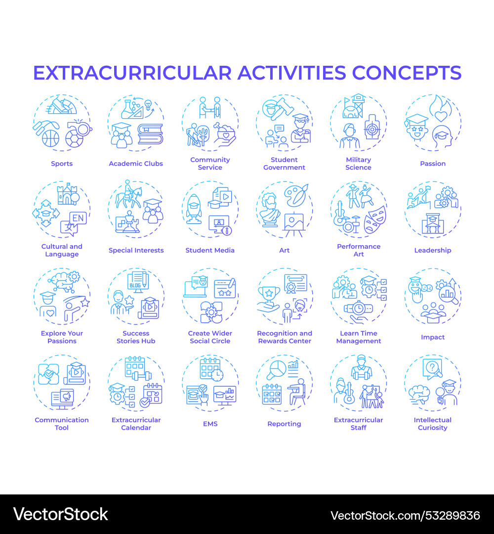 Extracurricular activities blue gradient concept Vector Image
