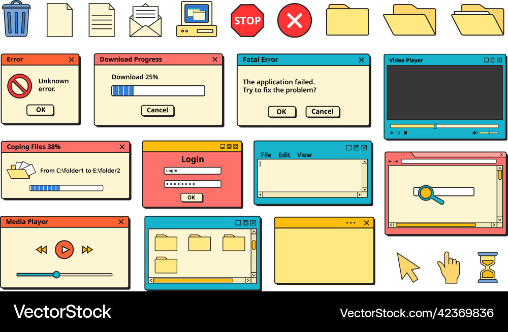 Nostalgic 90s ui retro error messages old Vector Image
