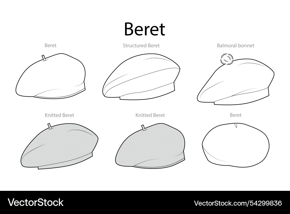 Set of beret hats with names - structured balmoral
