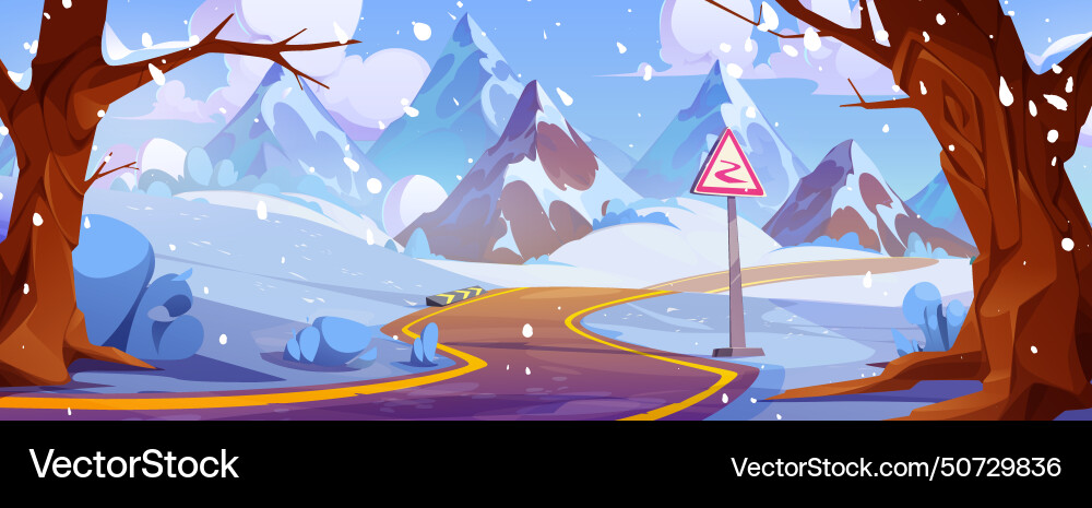 Snowy mountain landscape with winding road Vector Image