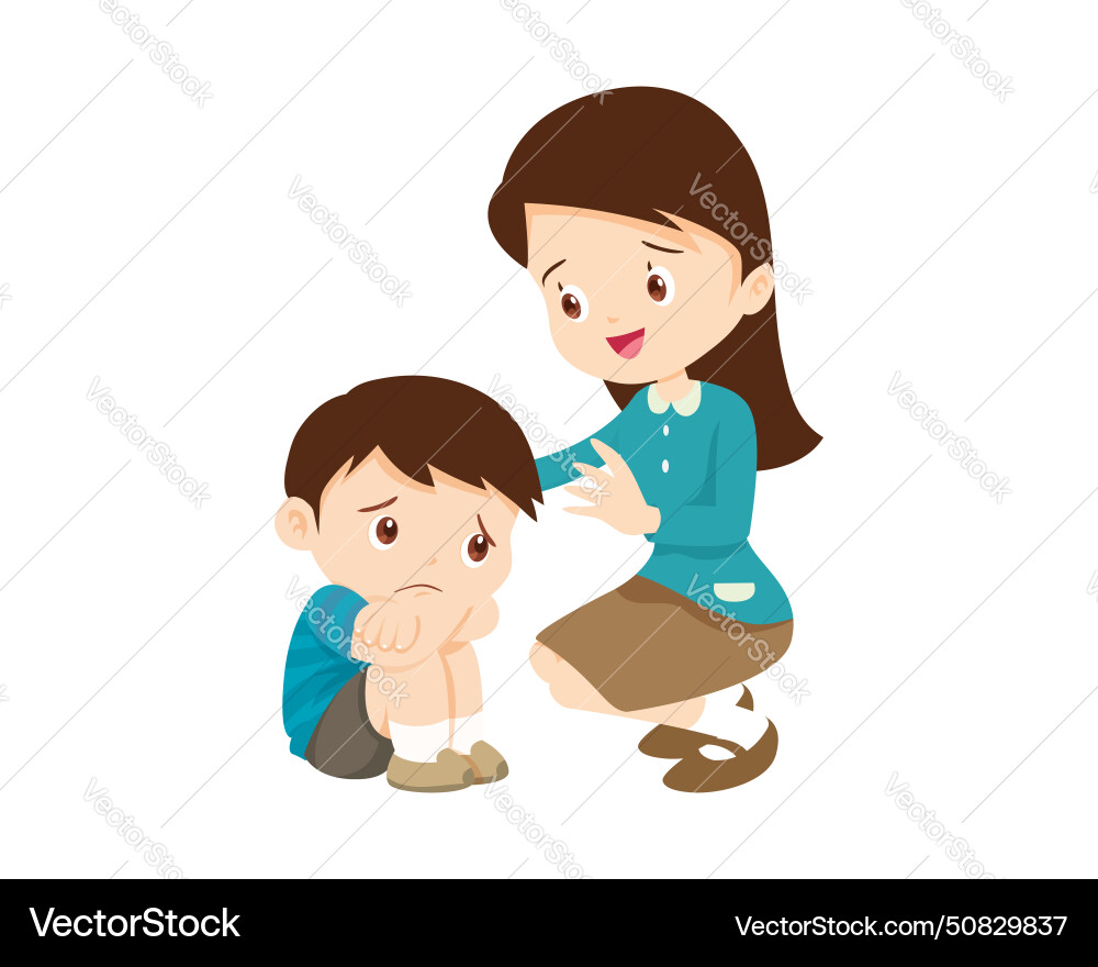 Comforting sad children with parent Royalty Free Vector