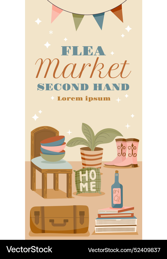 Flat design second-hand flea market vertical Vector Image