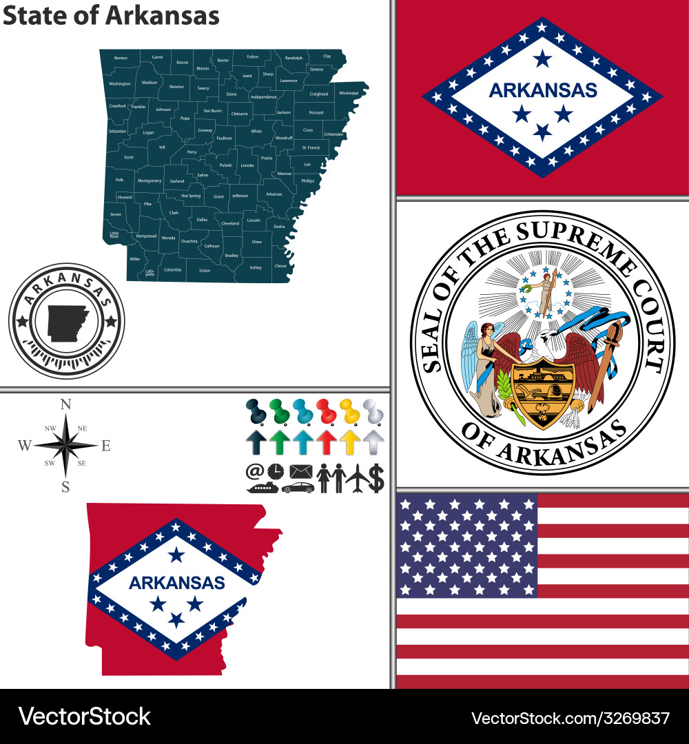 Map of arkansas with seal Royalty Free Vector Image