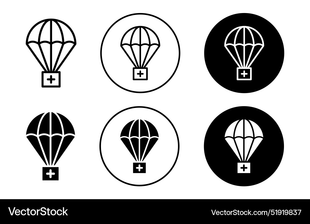 Parachute with first aid kit icon collection Vector Image