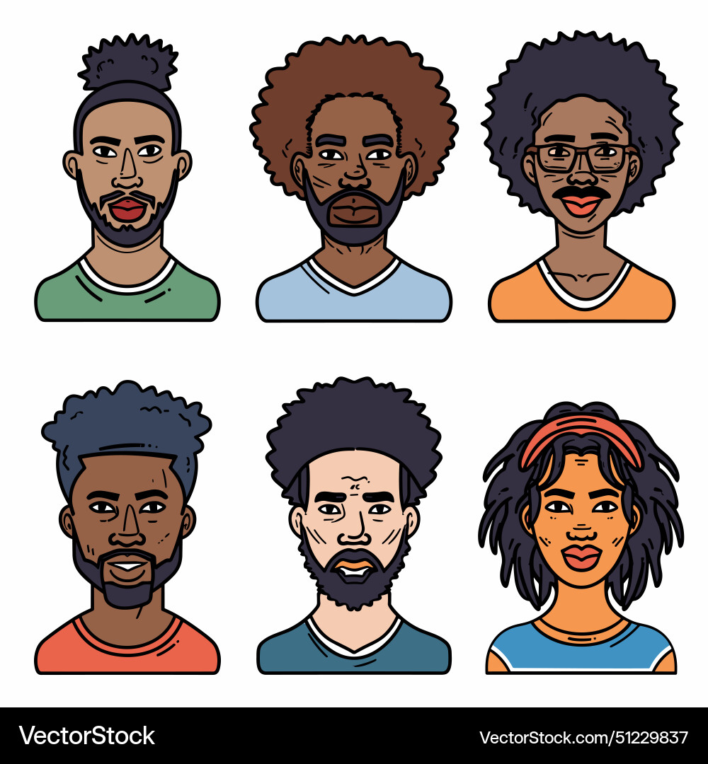 Six african cartoon characters three men Vector Image
