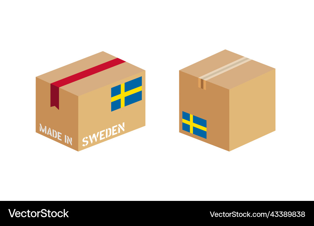 Box with sweden flag icon set cardboard delivery Vector Image