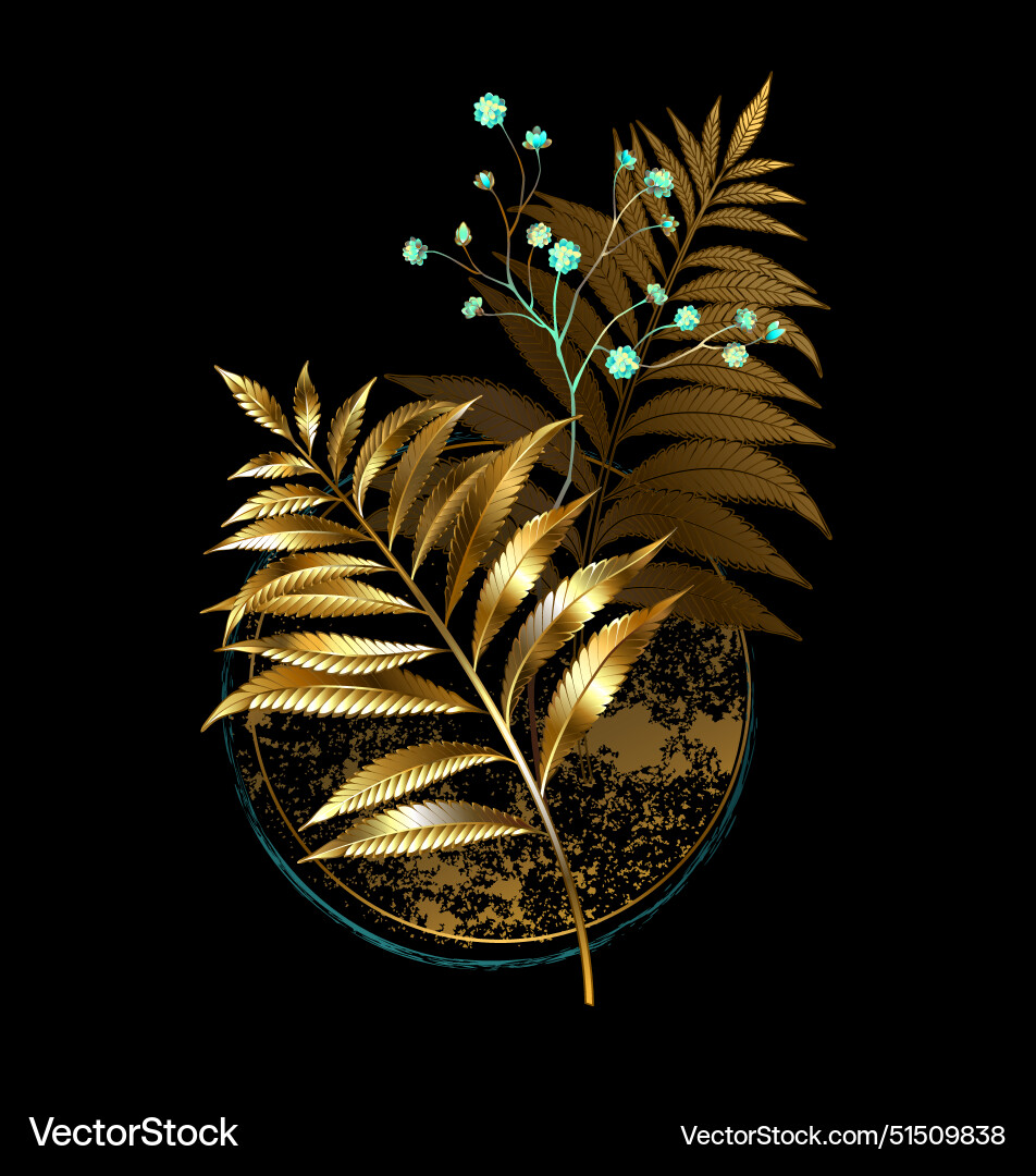 Circle with golden fern Royalty Free Vector Image