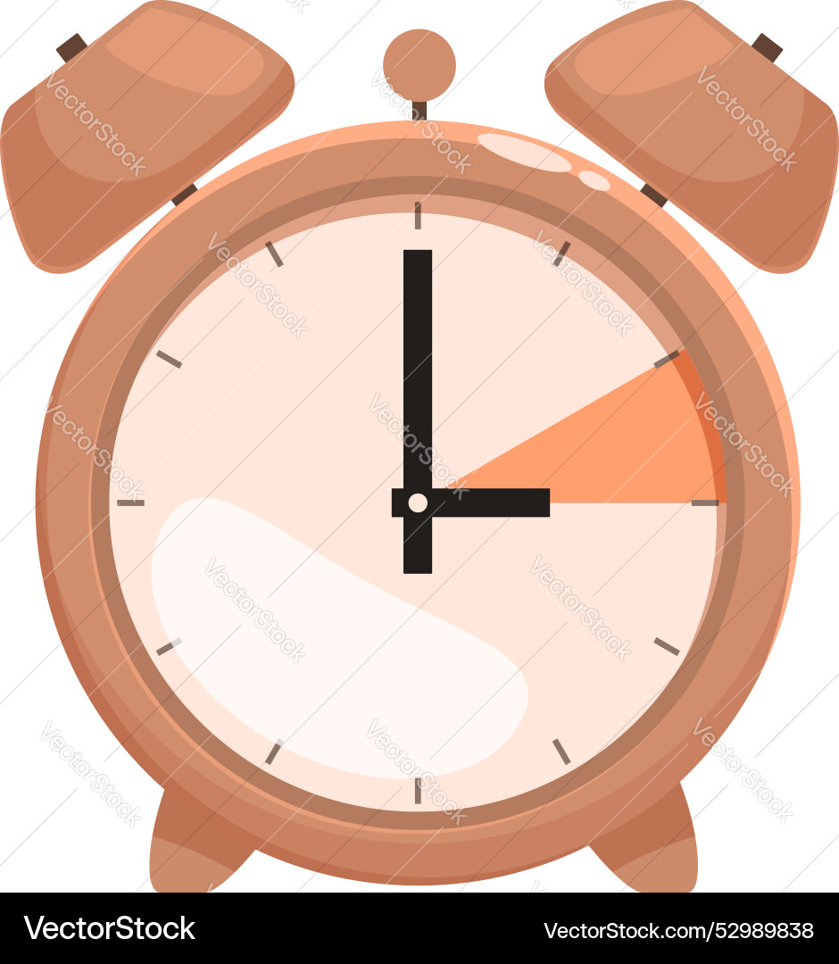 Classic alarm clock showing almost quarter past Vector Image