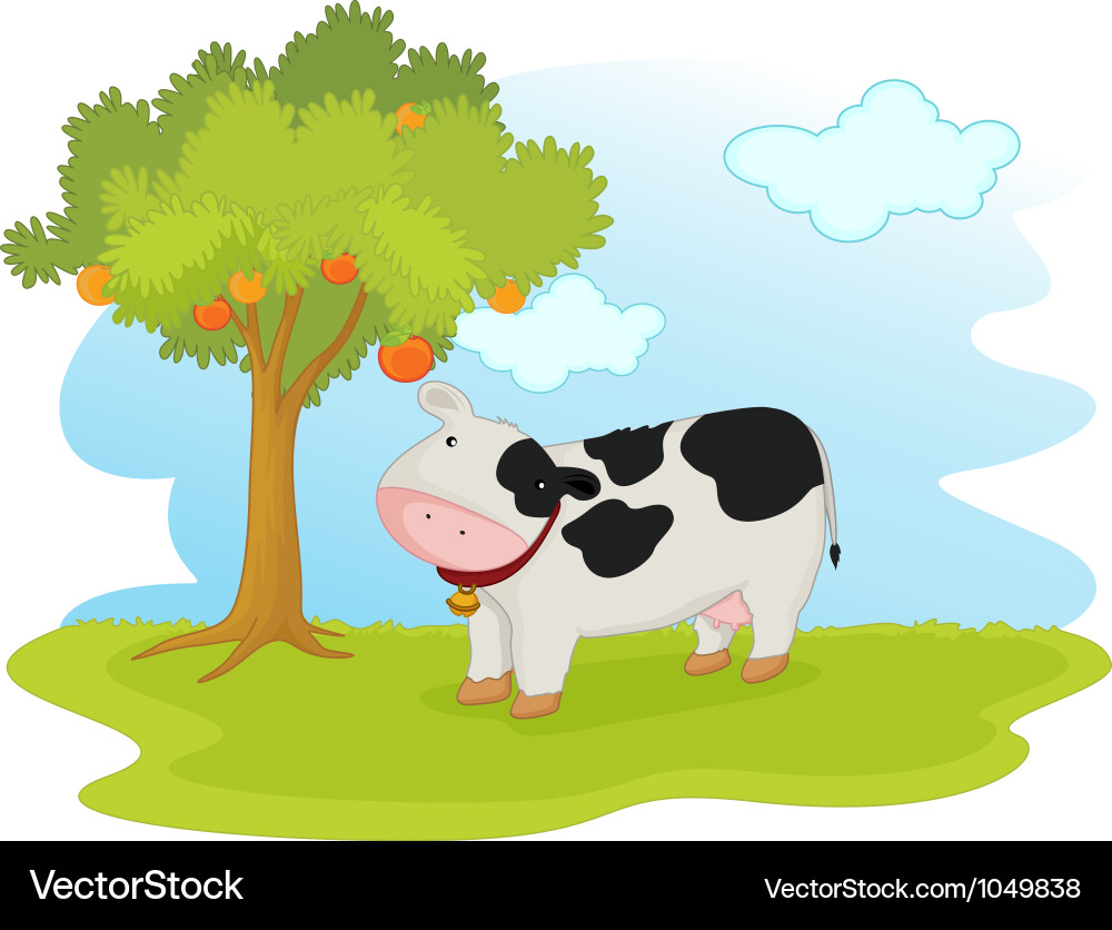 Cow under tree Royalty Free Vector Image - VectorStock
