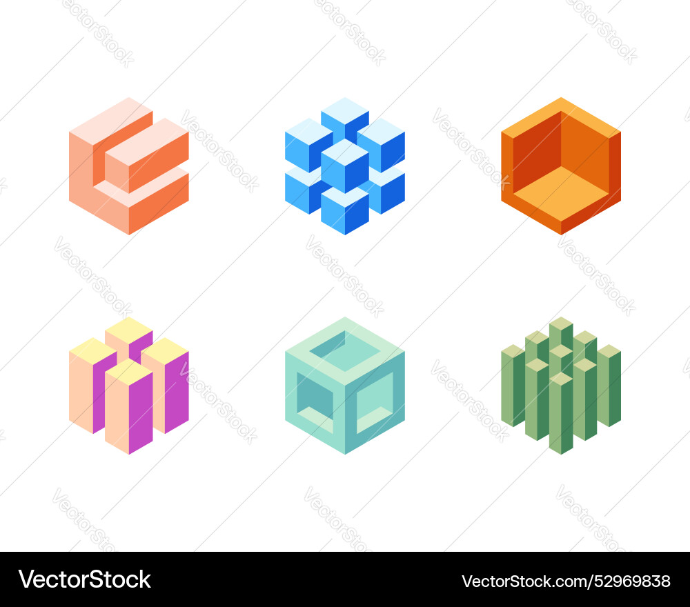 Cube logo geometric design set box logotype Vector Image
