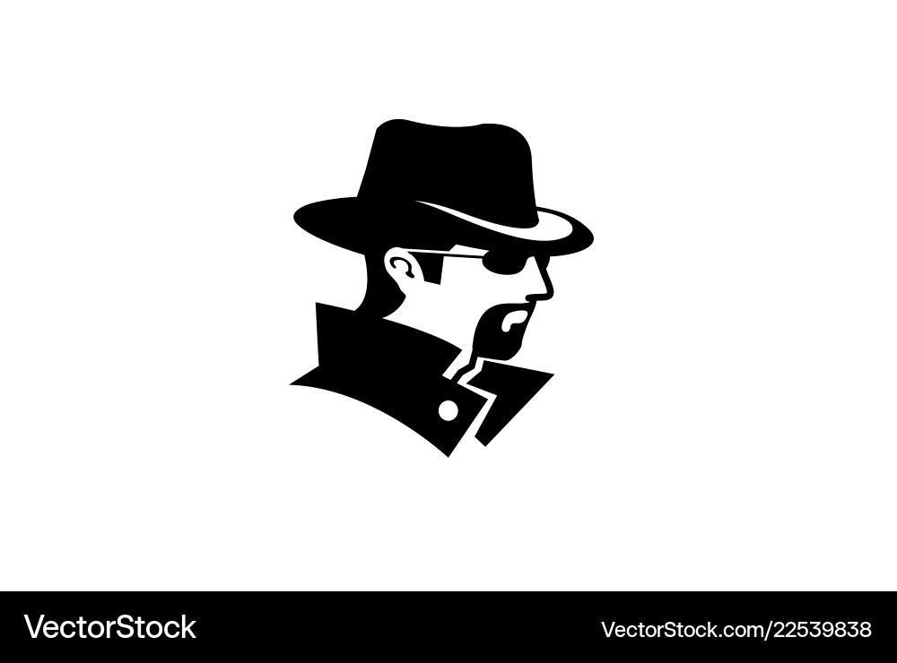 Detective hidden face beard logo Royalty Free Vector Image