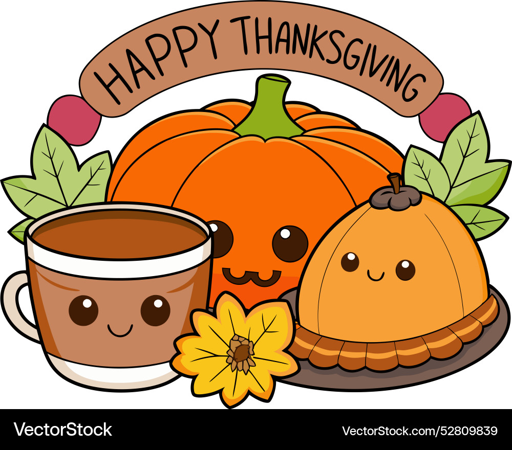 Cute thanksgiving with smiling pumpkin pie Vector Image
