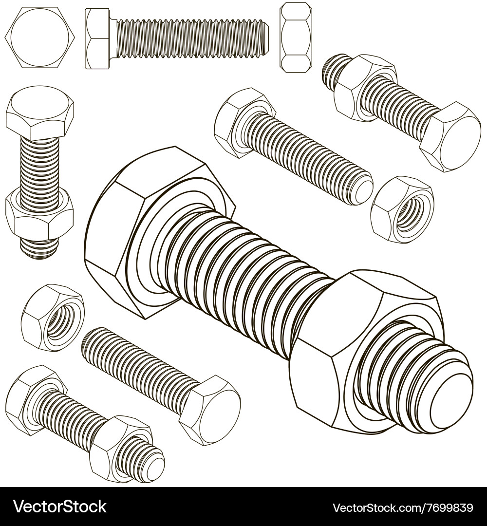 Isometric Bolt and Nut Collection Royalty Free Vector Image