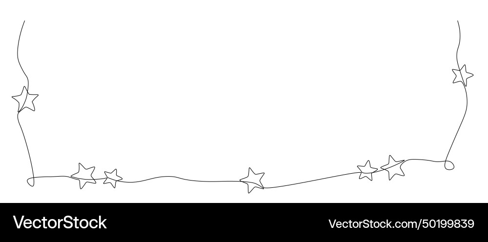 One continuous line drawing border with stars Vector Image