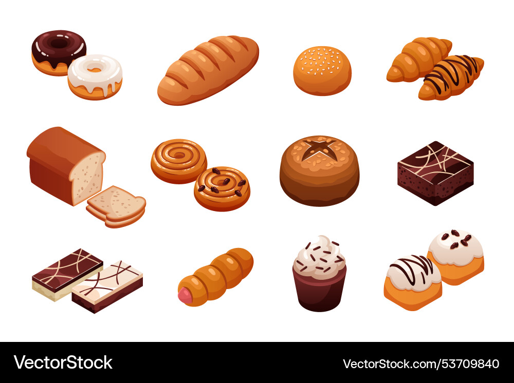 Assorted baked goods and pastries Royalty Free Vector Image