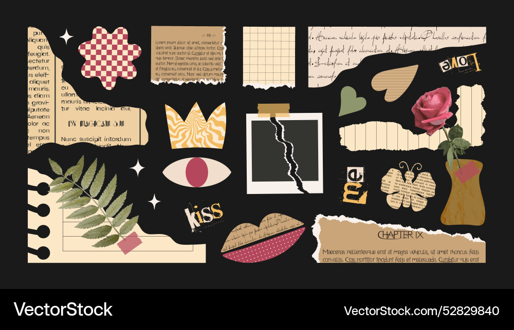 Paper cut elements set for collages or scrapbook Vector Image
