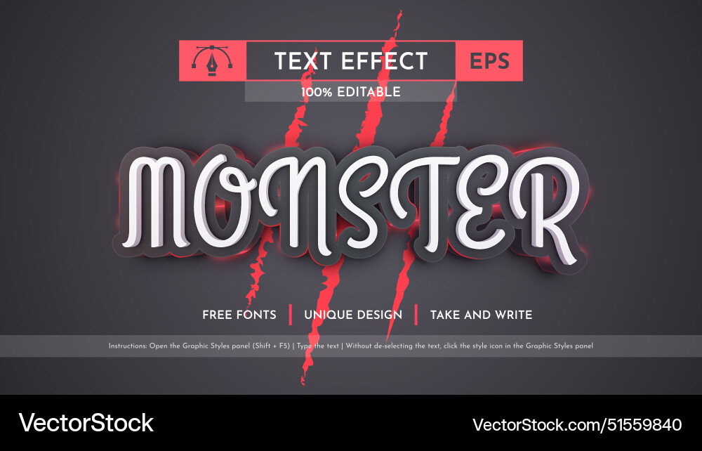 Red monster - editable text effect font style Vector Image
