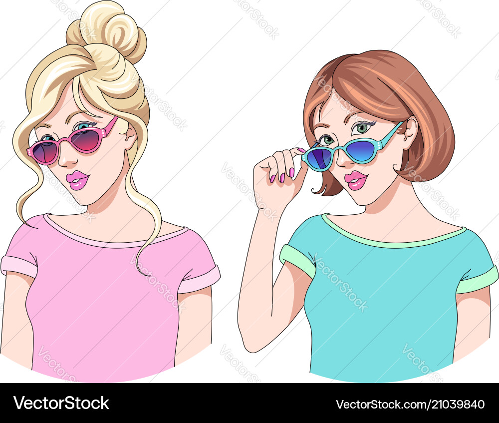 Two young beautiful girls Royalty Free Vector Image