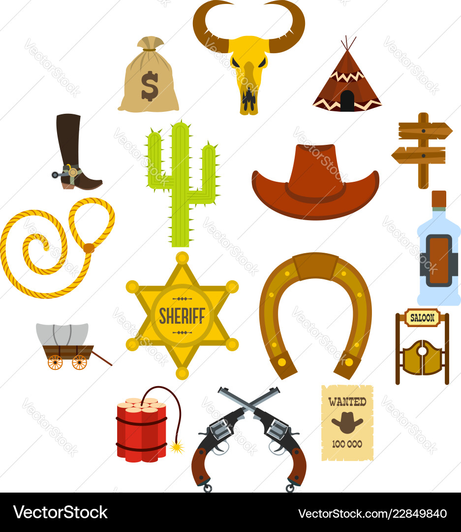 Wild west cowboy flat icons Royalty Free Vector Image
