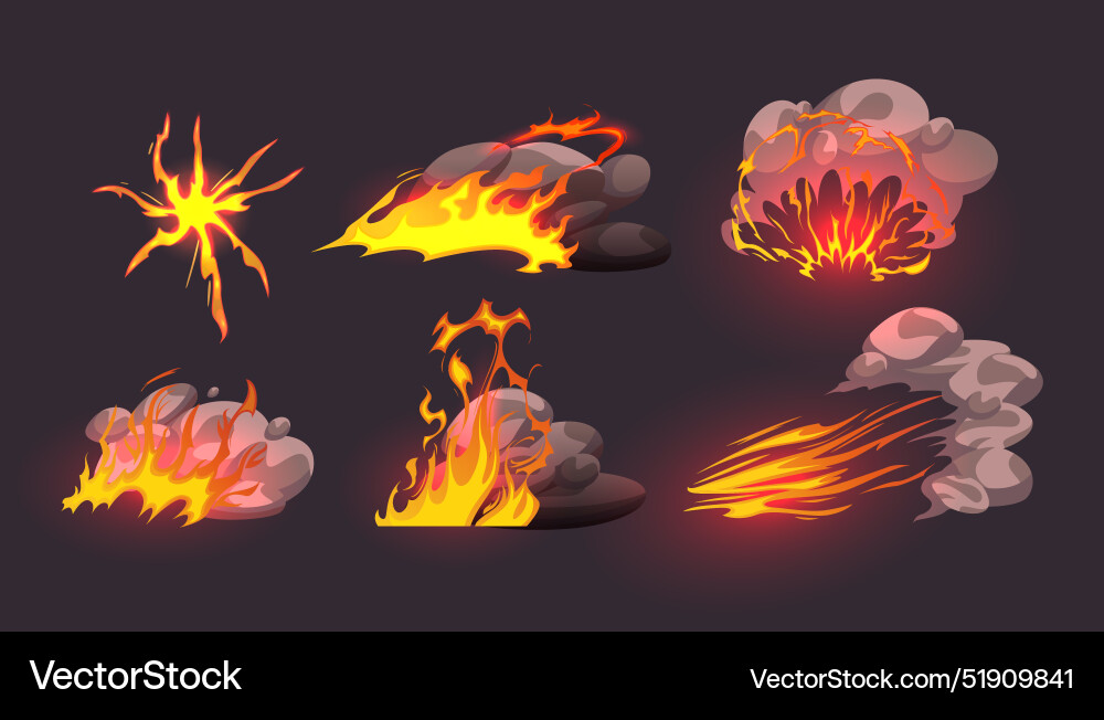 Cartoon fire game effect icon set hot flame comic Vector Image