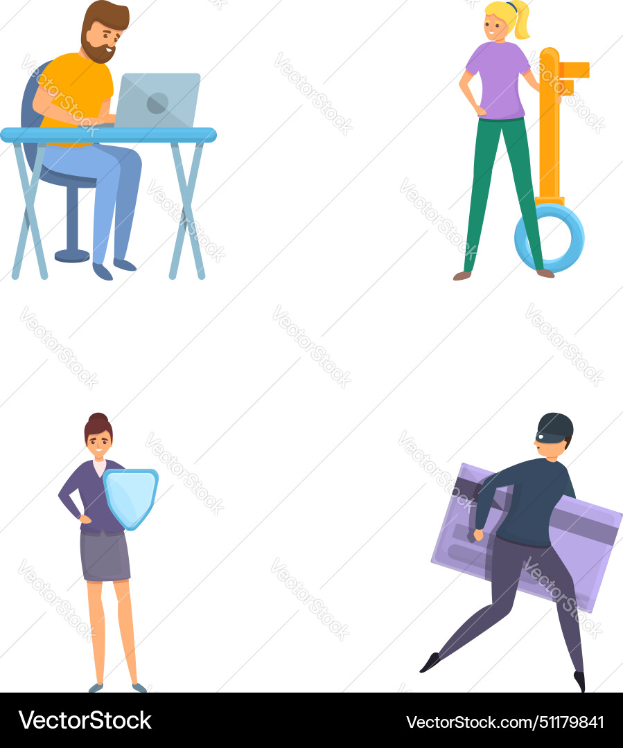 Digital security icons set cartoon online Vector Image