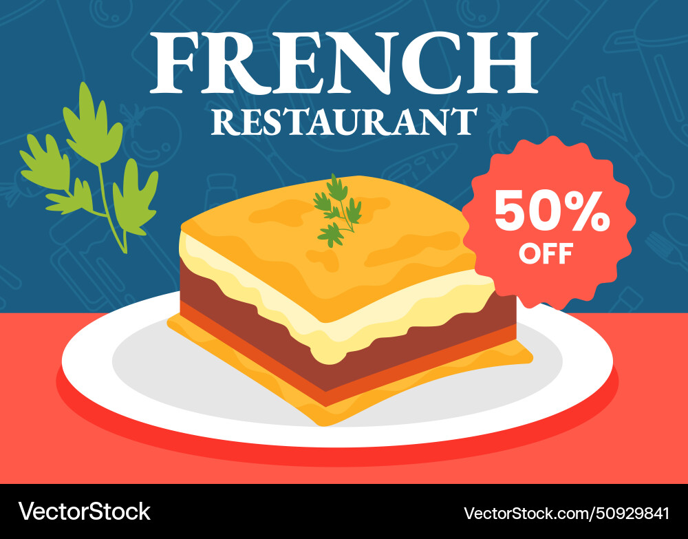 French restaurant social media background flat Vector Image