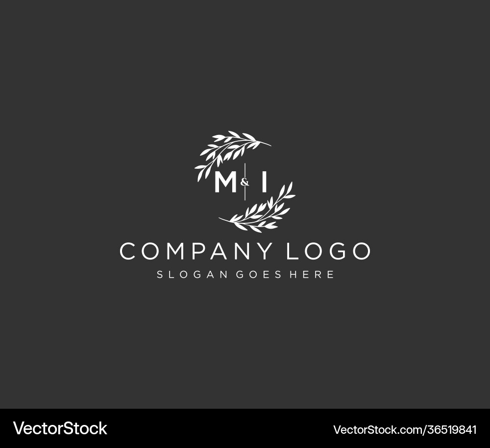 Initial mi letters floral frames monogram wedding Vector Image