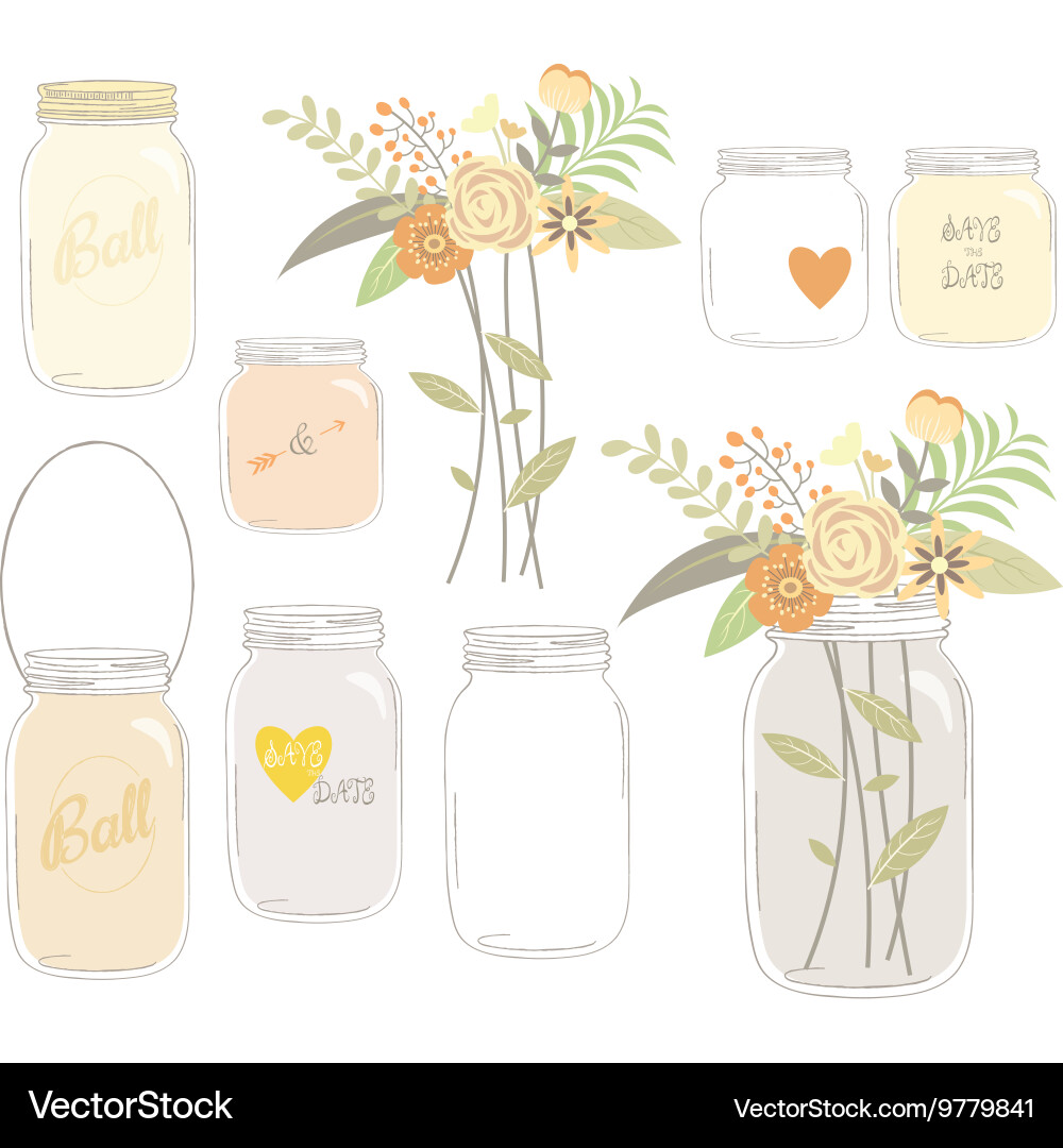 Vintage wedding flowers with mason jar Royalty Free Vector