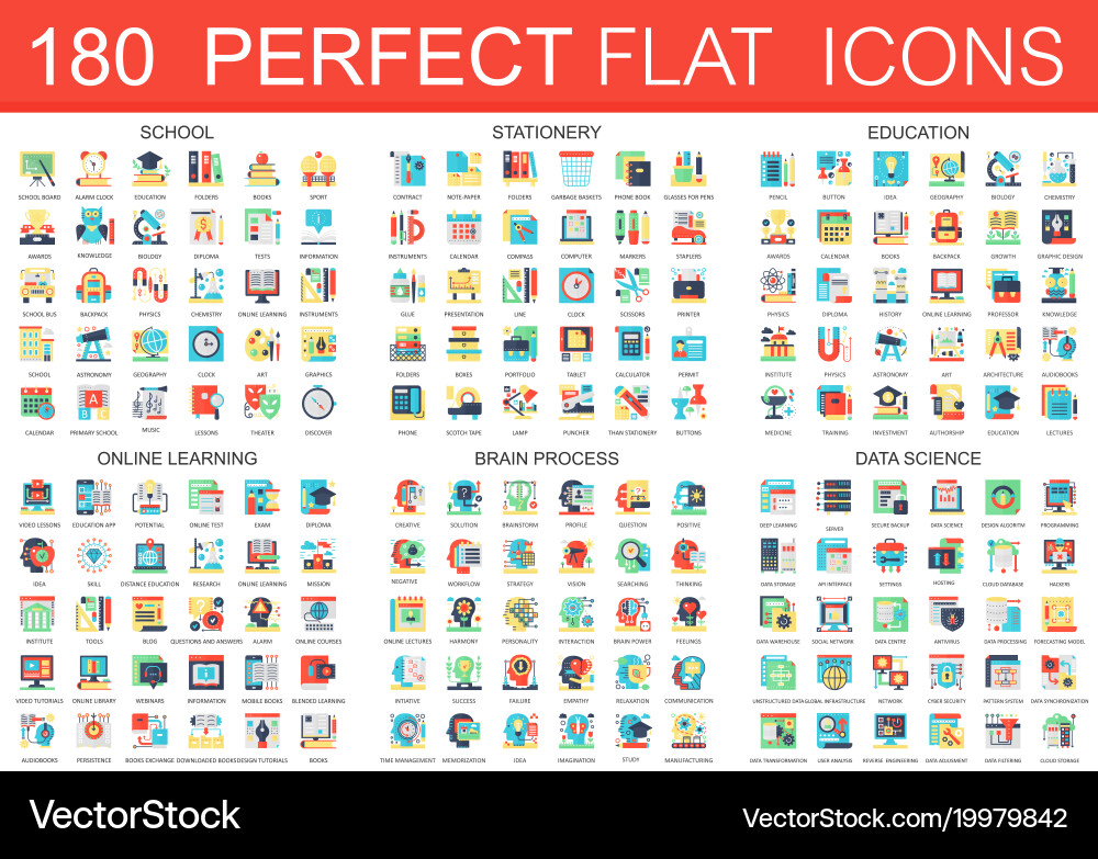 180 complex flat icons concept symbols Royalty Free Vector