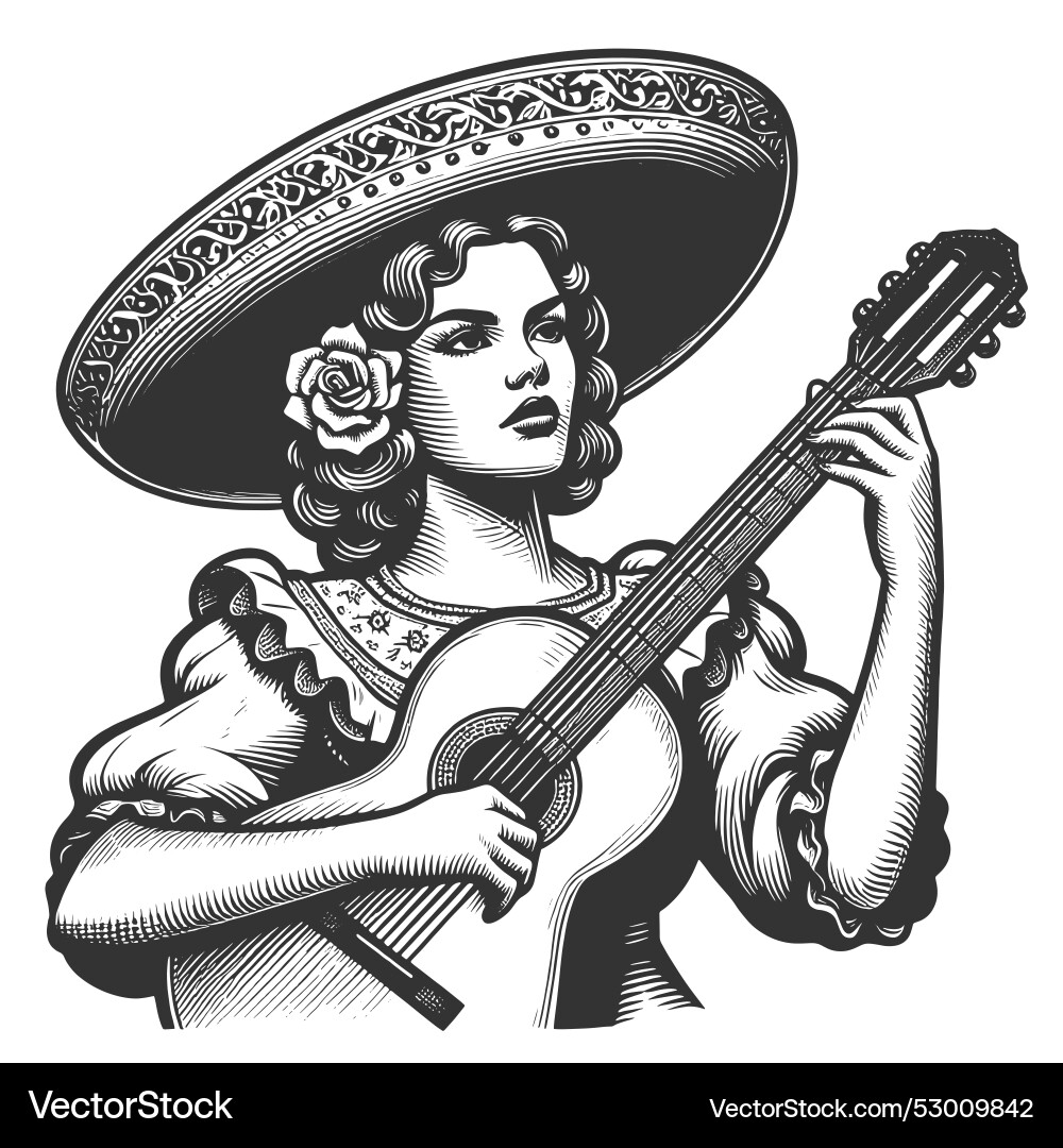 Female mariachi guitarist Royalty Free Vector Image