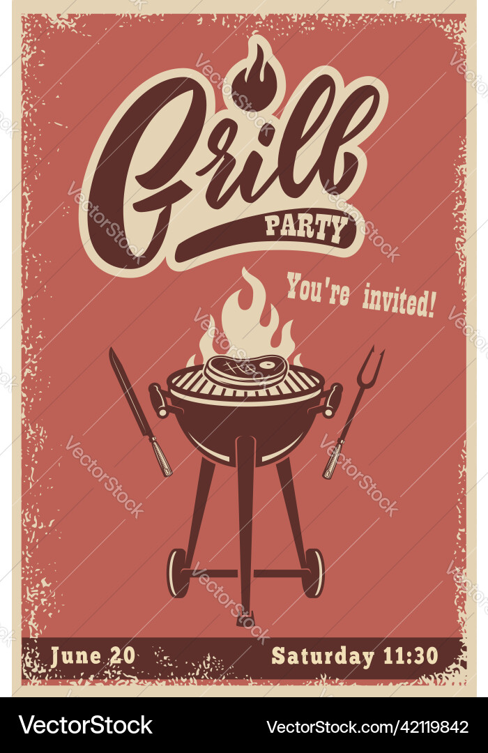 Grill party poster template with bbq Royalty Free Vector