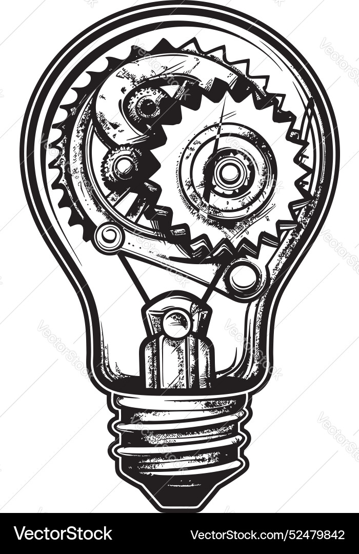 Mechanical illuminator bulb emblem gearwork glow Vector Image