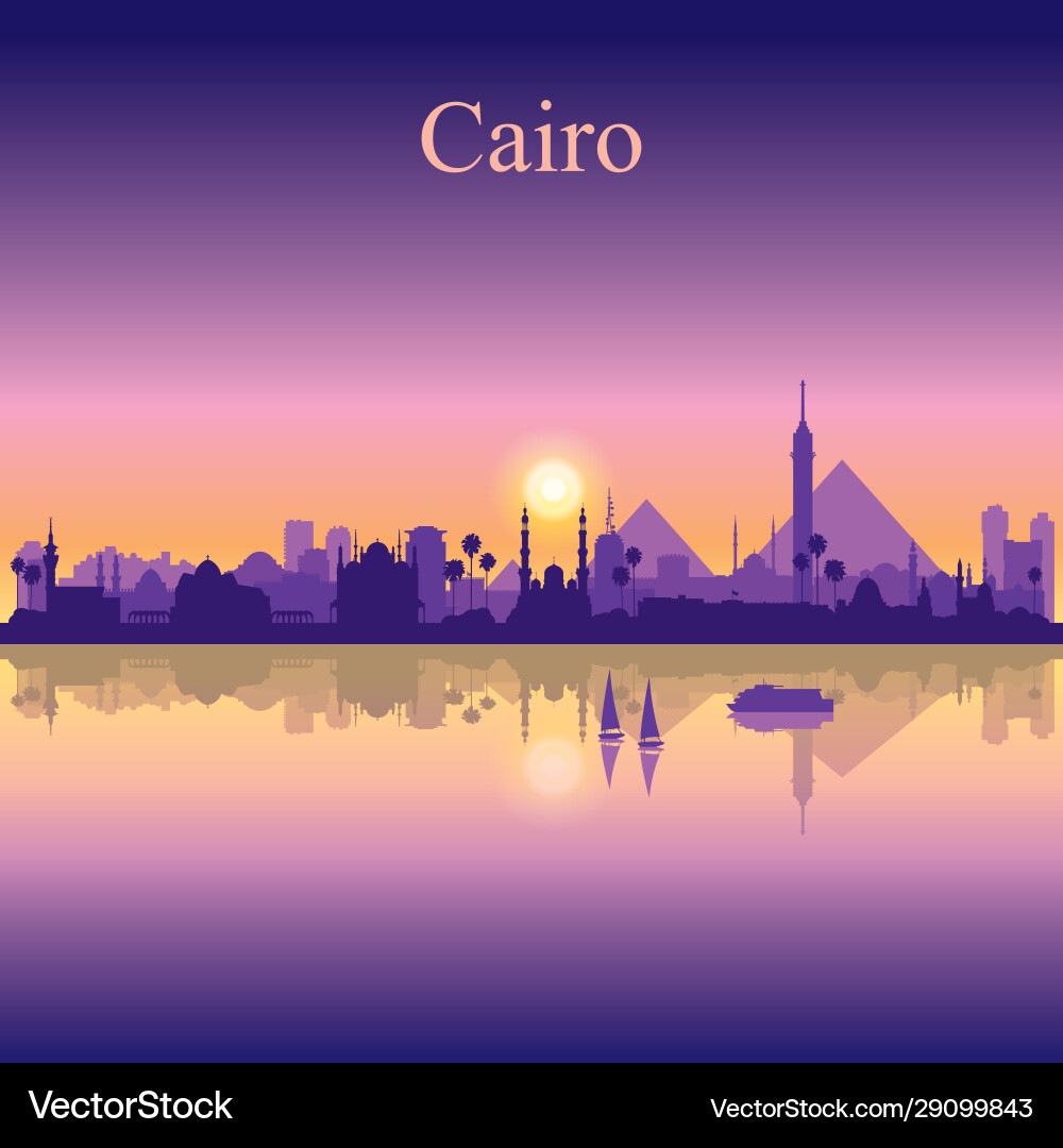 Cairo city silhouette on sunset background Vector Image