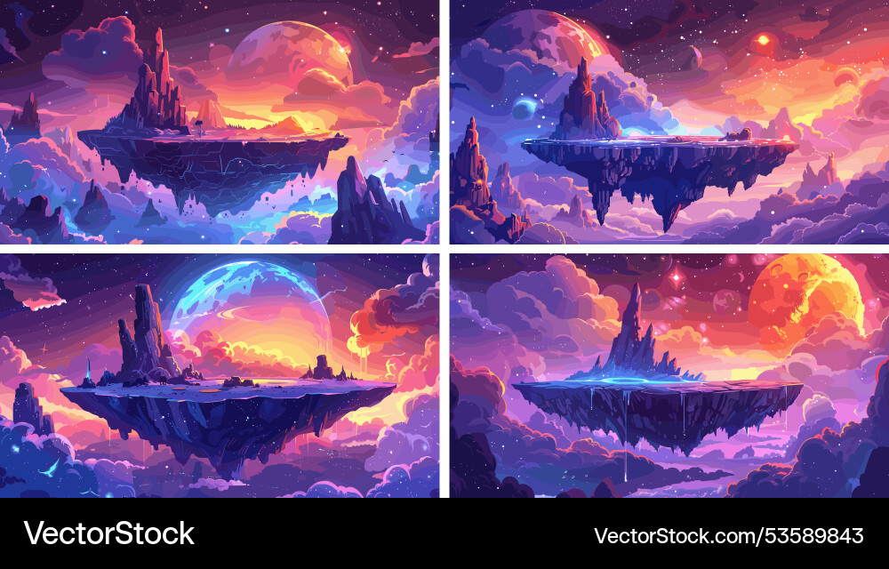Flying islands cartoon concepts rocks Royalty Free Vector